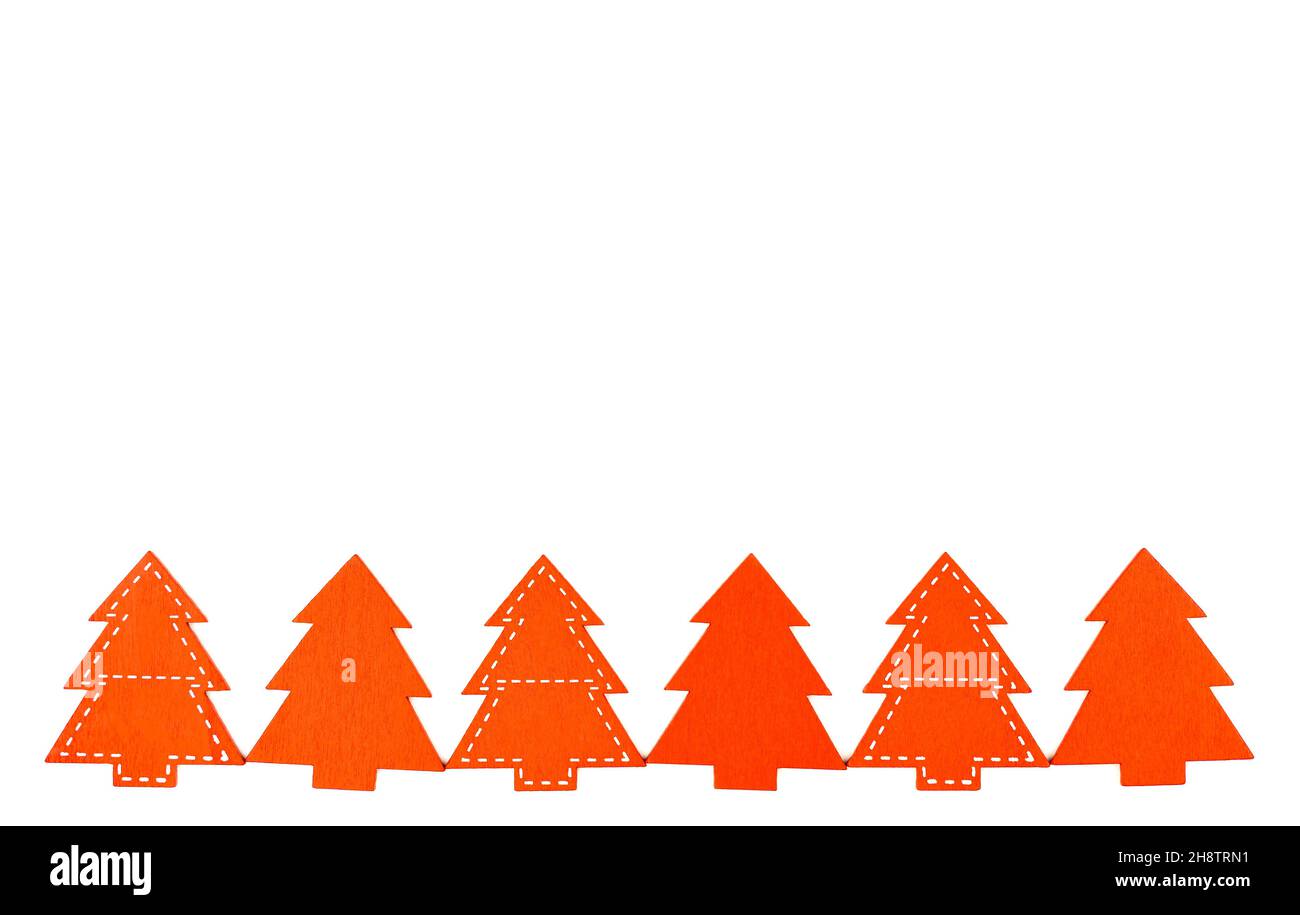 Red Christmas trees isolated on white background. New year greeting ...