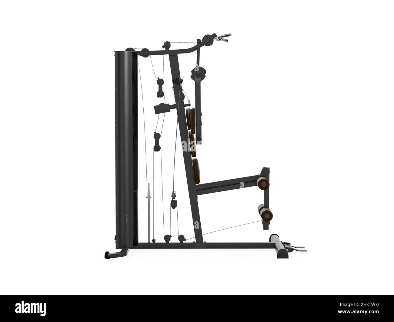 Multifunctional gym machine, left view isolated on white background. 3D ...