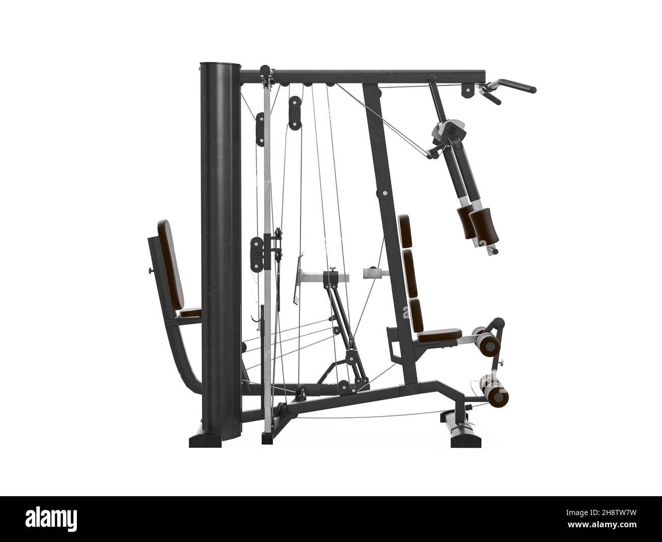 Multifunctional gym machine, left view isolated on white background. 3D ...