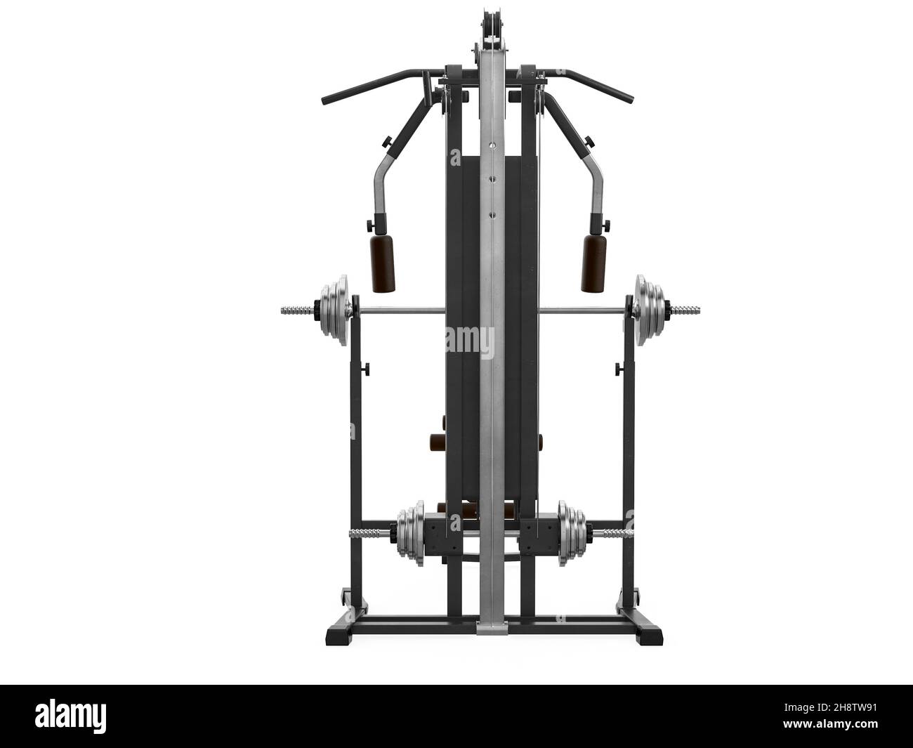 Multifunctional gym machine, back view isolated on white background. 3D ...