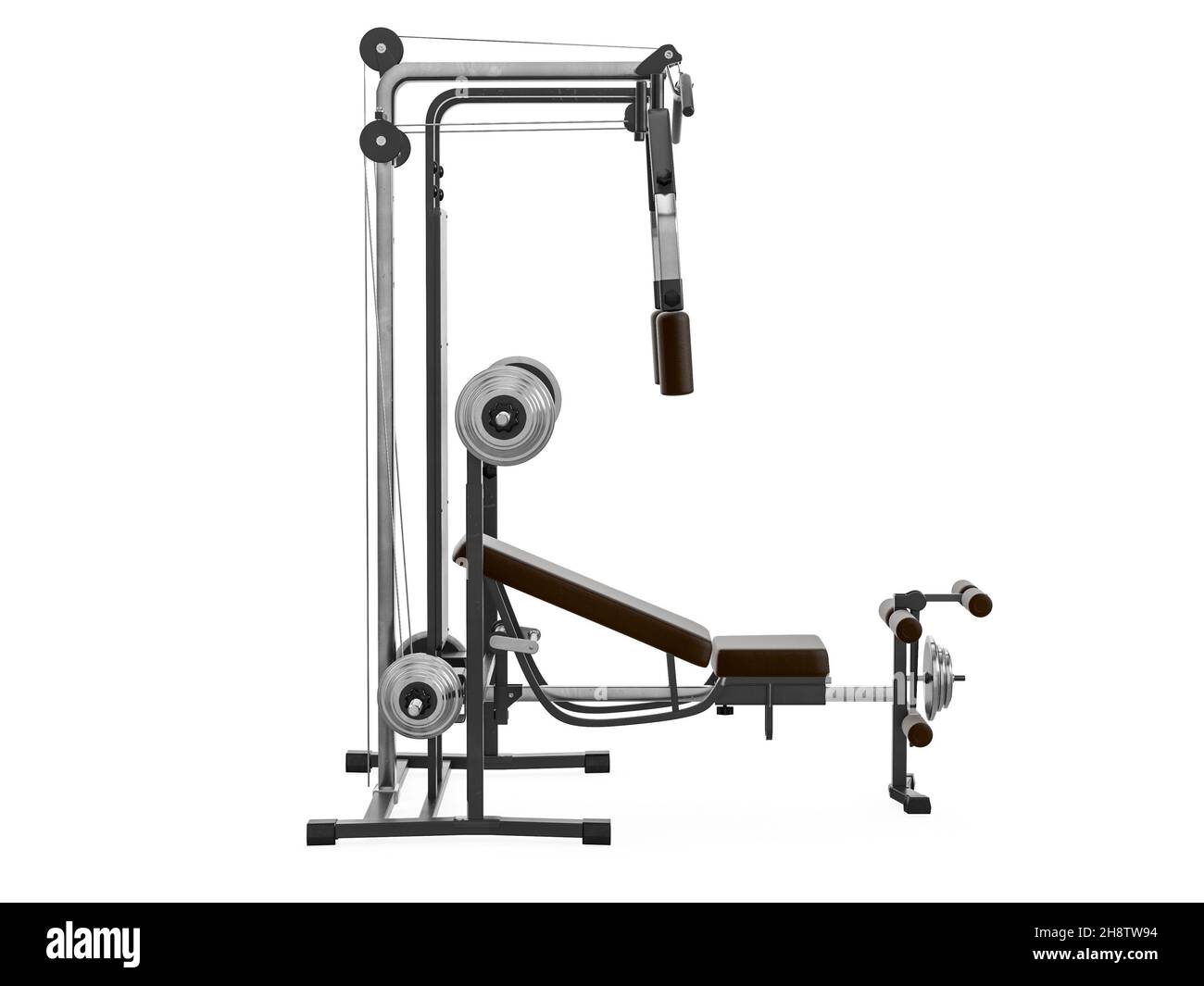 Multifunctional gym machine, left view isolated on white background. 3D ...