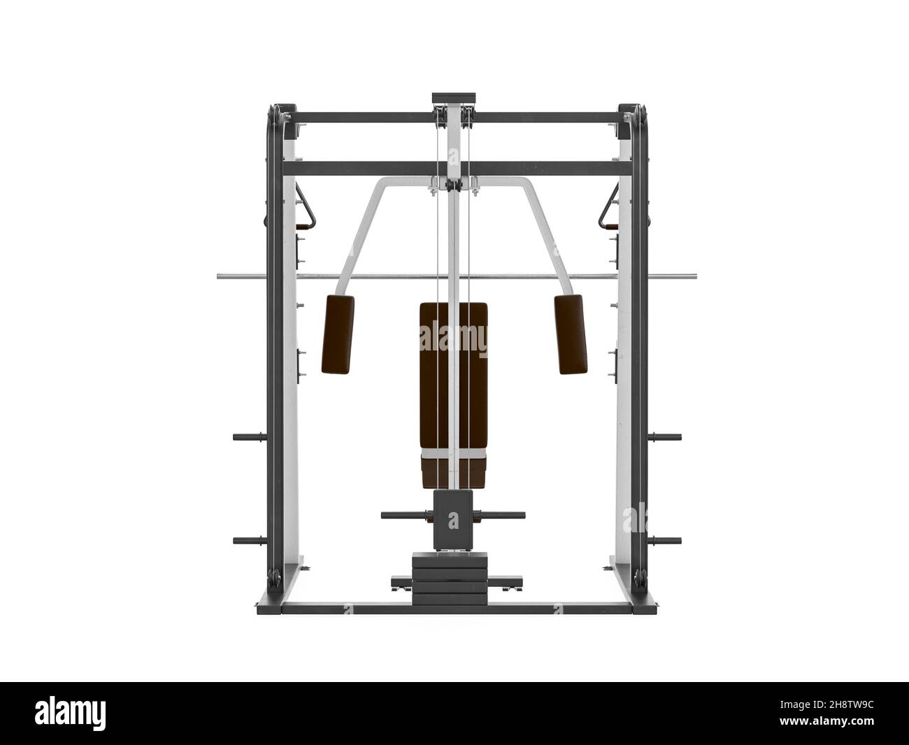 Multifunctional gym machine, back view isolated on white background. 3D ...