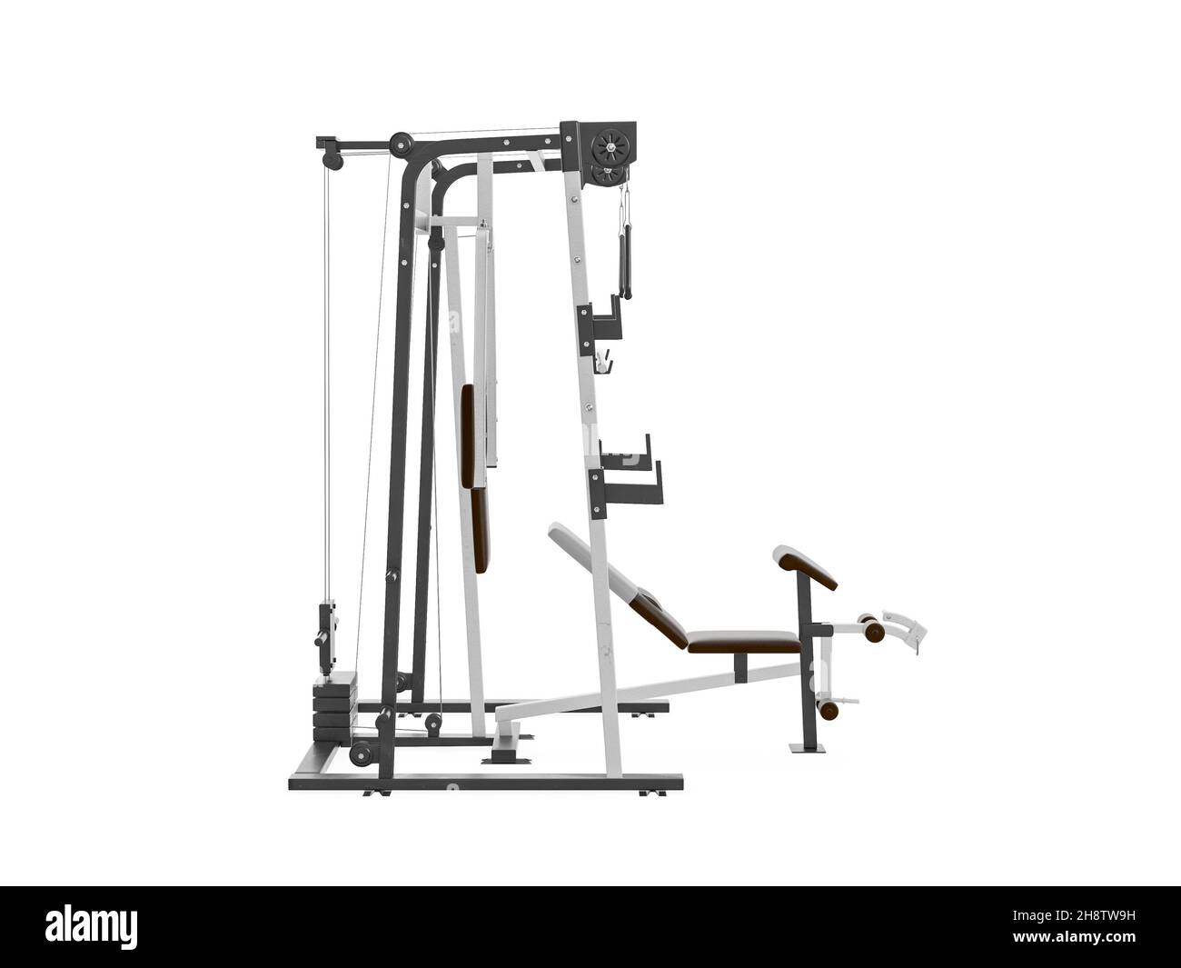 Multifunctional gym machine, left view isolated on white background. 3D ...