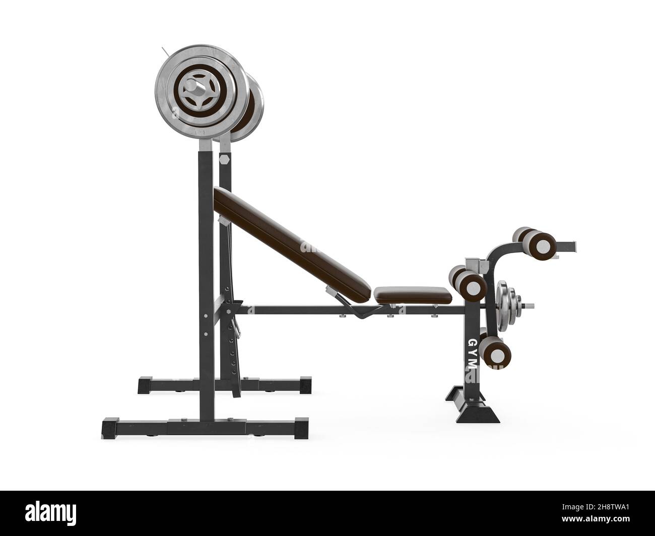 Multifunctional gym machine, left view isolated on white background. 3D ...
