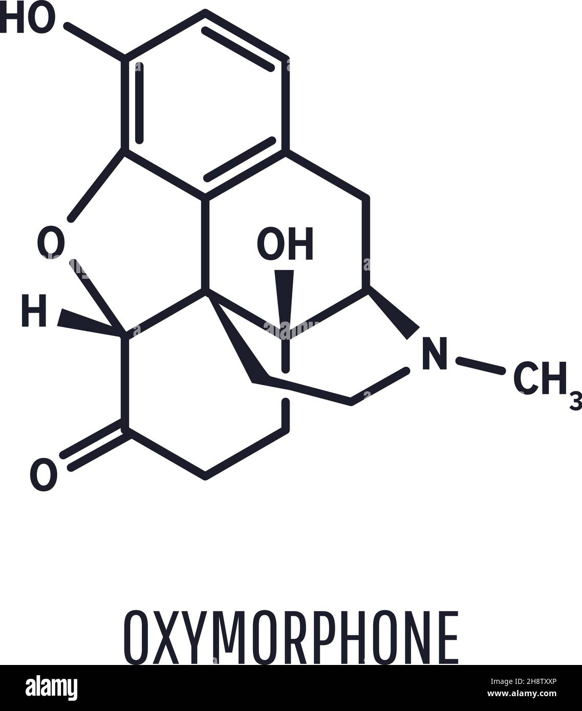 Oxymorphone opioid analgesic drug molecule, skeletal chemical formula ...