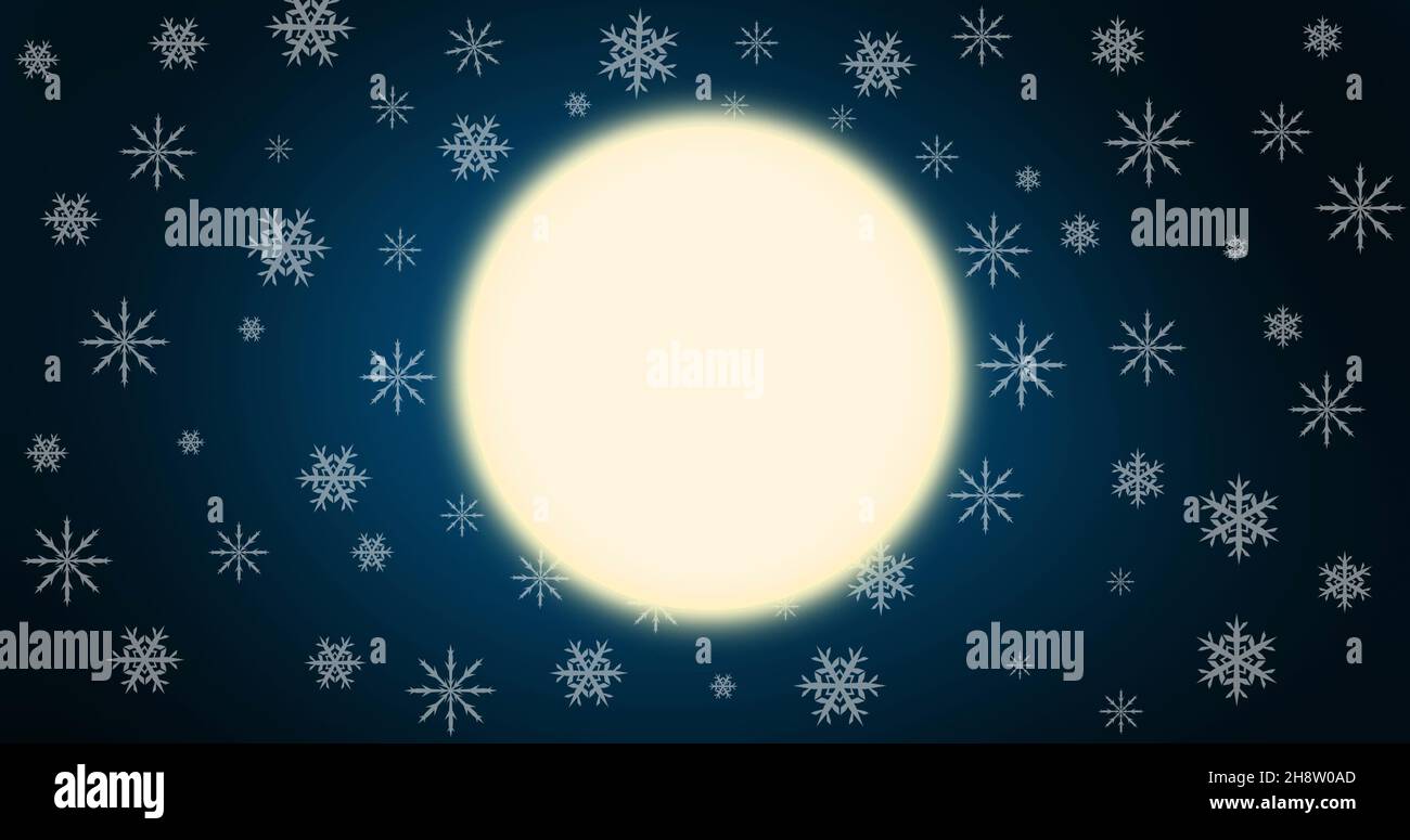 Image of christmas greetings in russian over snow falling, moon and ...
