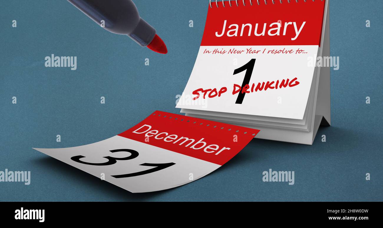 Image of red pen and stop drinking text in red on january 1st of daily ...