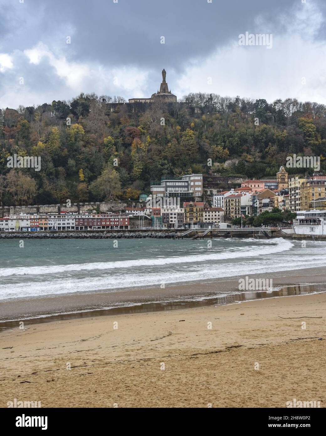 San Sebastian, Spain - Autumn colours on La Concha Bay and Mount Urgull ...