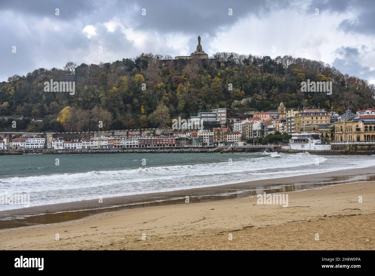 San Sebastian, Spain - Autumn colours on La Concha Bay and Mount Urgull ...