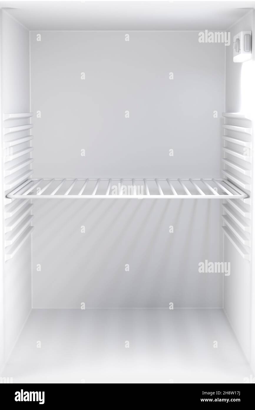 Inside view of an empty small refrigerator, front view Stock Photo - Alamy