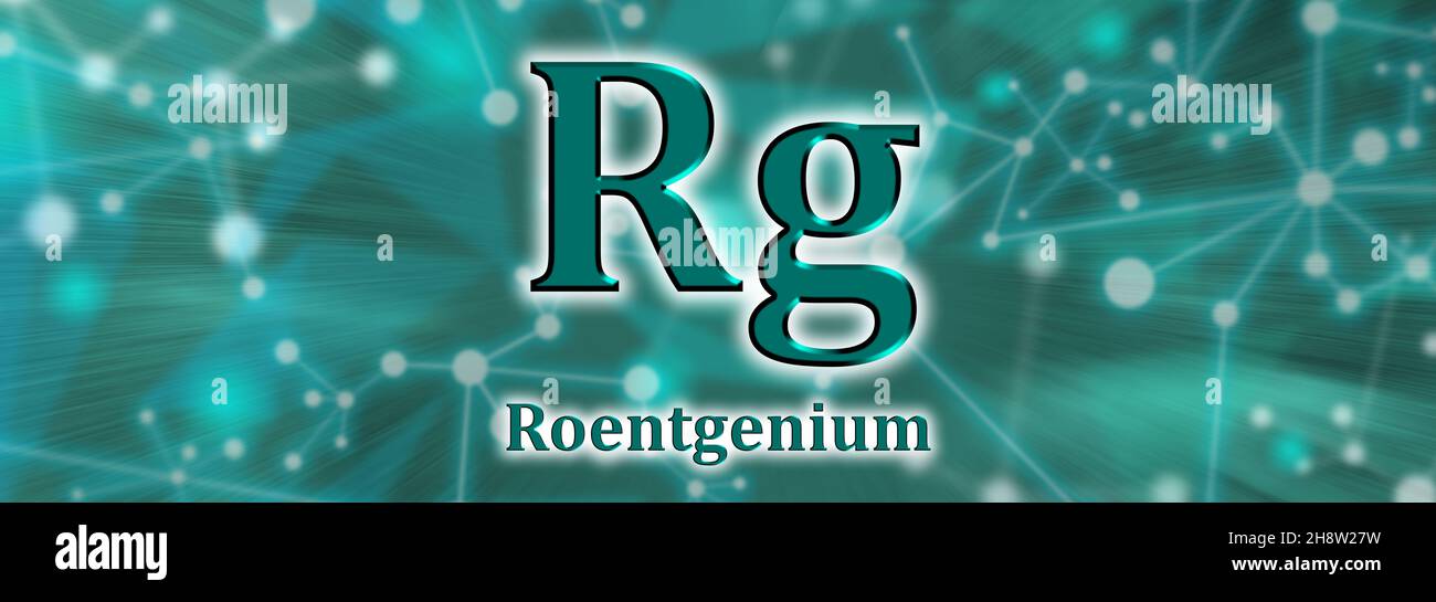 Rg symbol. Roentgenium chemical element on green network background ...