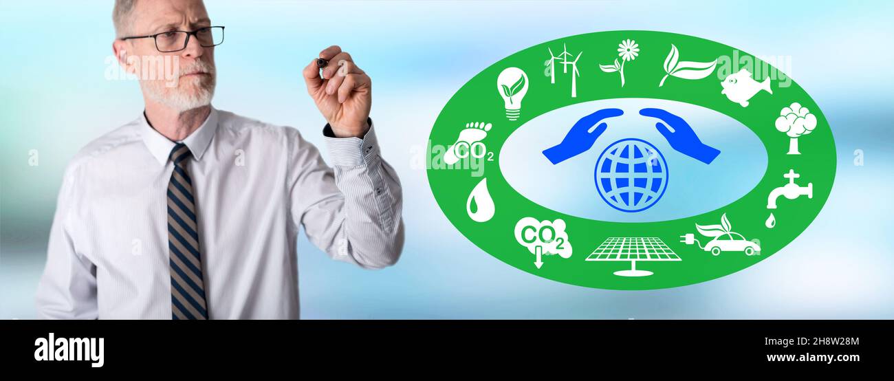 Environment protection concept drawn by a businessman Stock Photo - Alamy