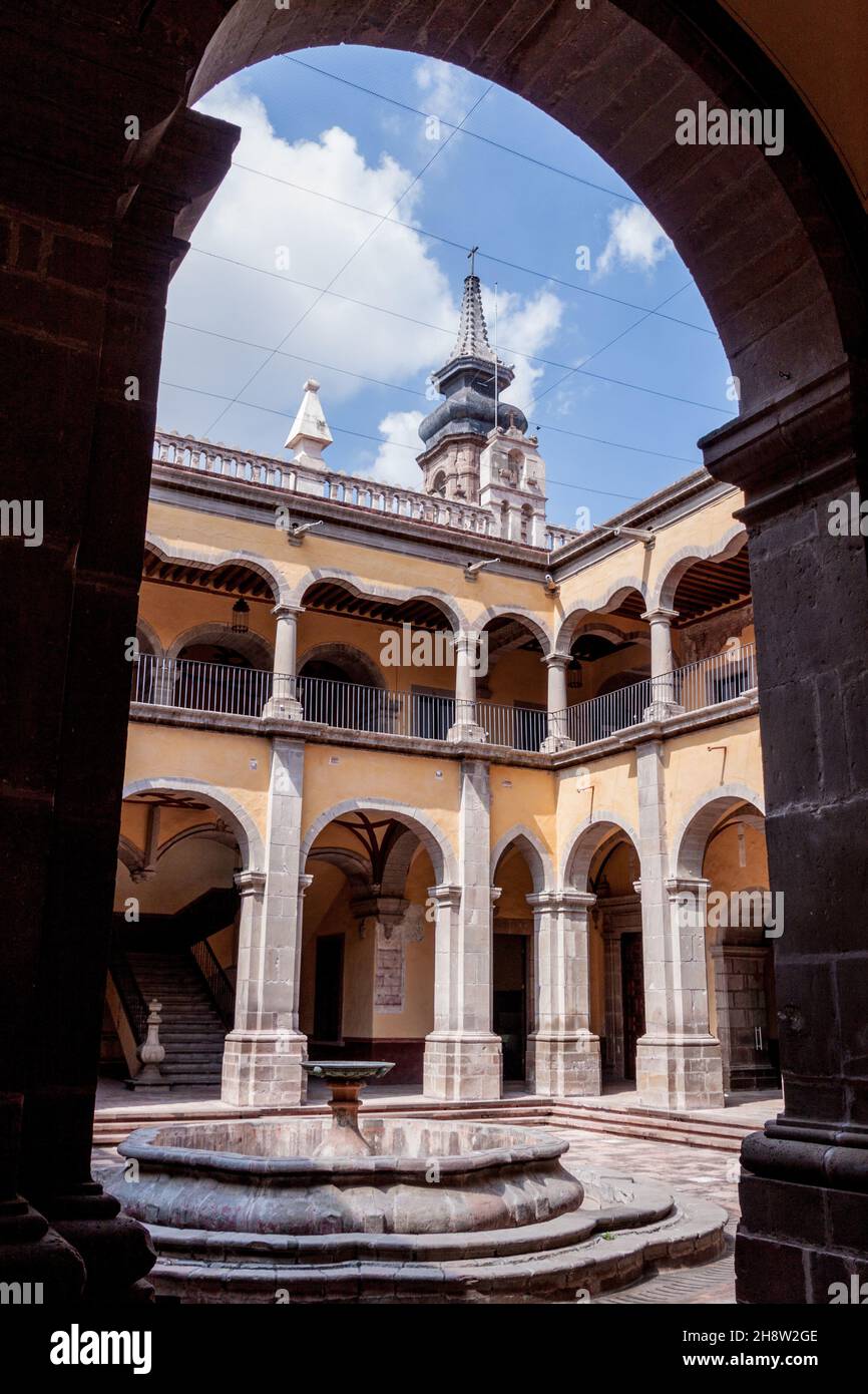 Cloister of Templo de Santa Rosa de Viterbo church in Queretaro, Mexico ...
