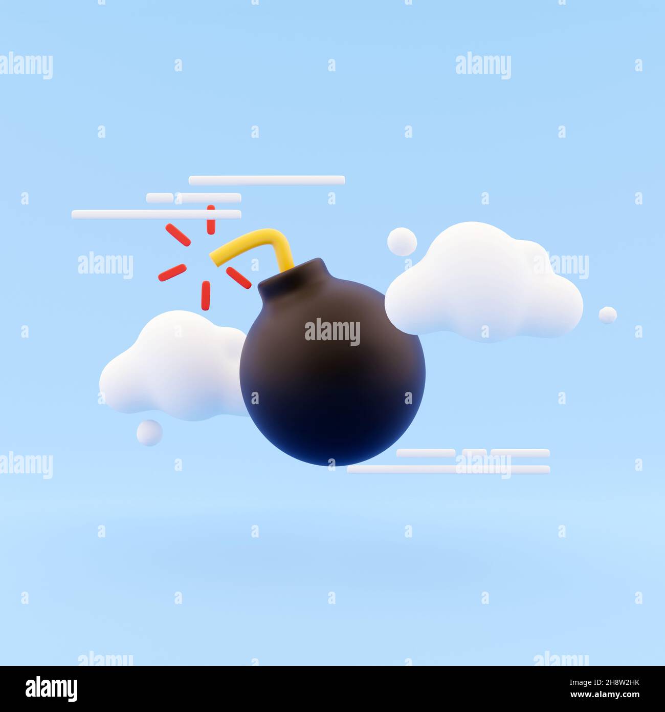 3D render bomb icon with cloud on blue background. 3D rendering bomb ...