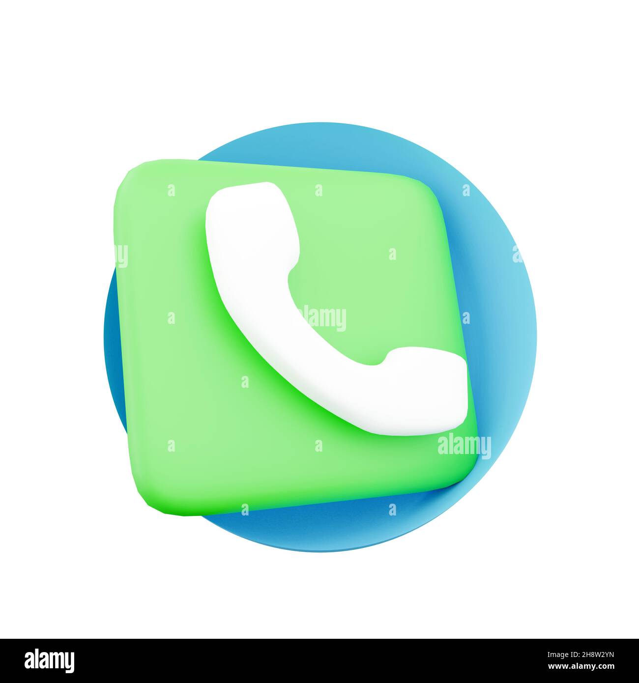 3d render illustration Green phone icon or contact website mobile ...