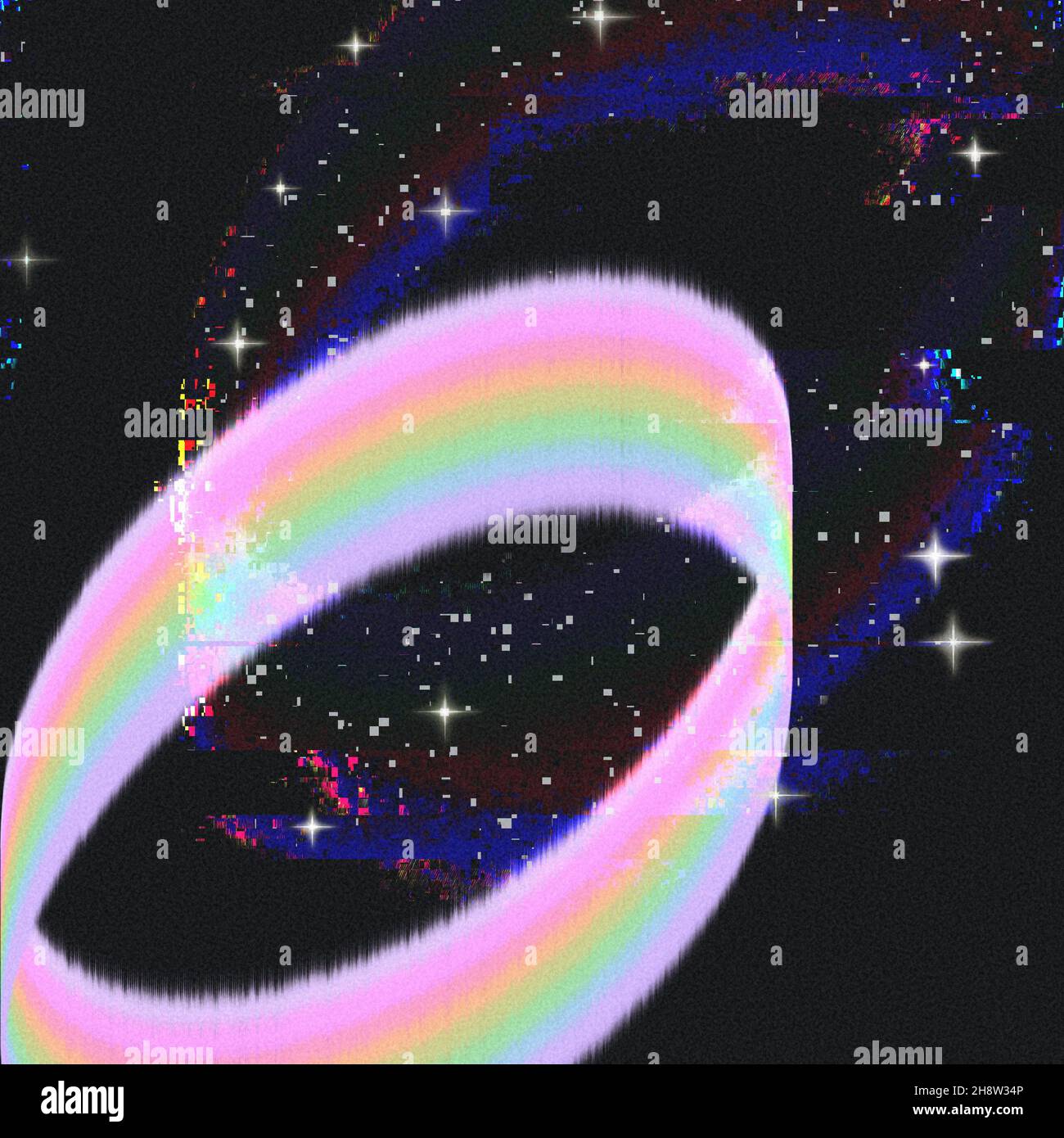 3d rendering of the colorful, galaxy-like shiny circles on the black ...