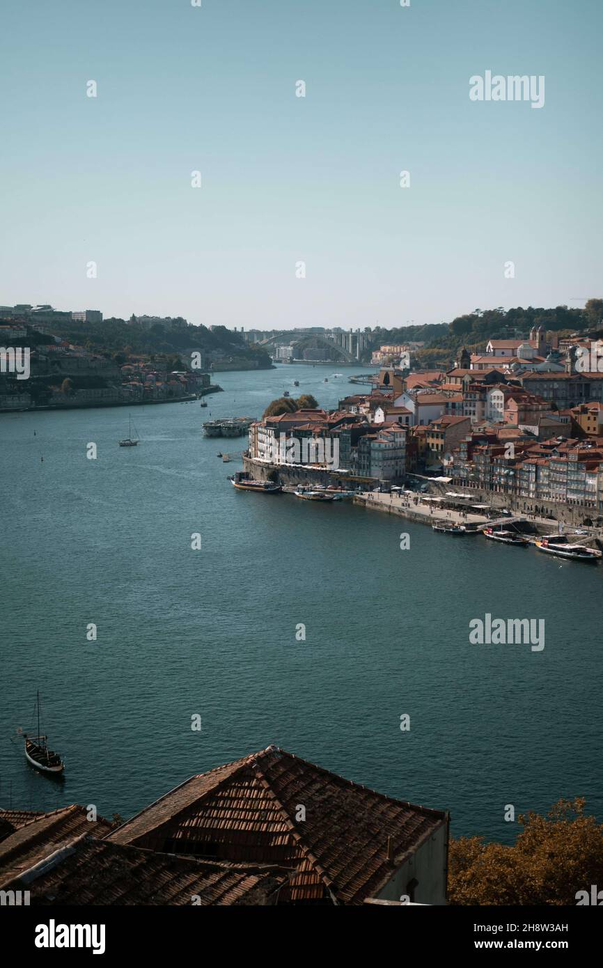 Historic riverfront of the Ribeira region of Porto, Portugal with old ...