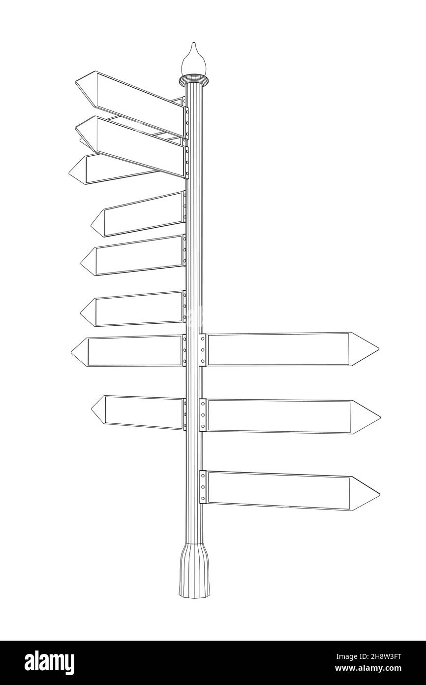 Outline of a pillar with many directions of movement from black lines ...