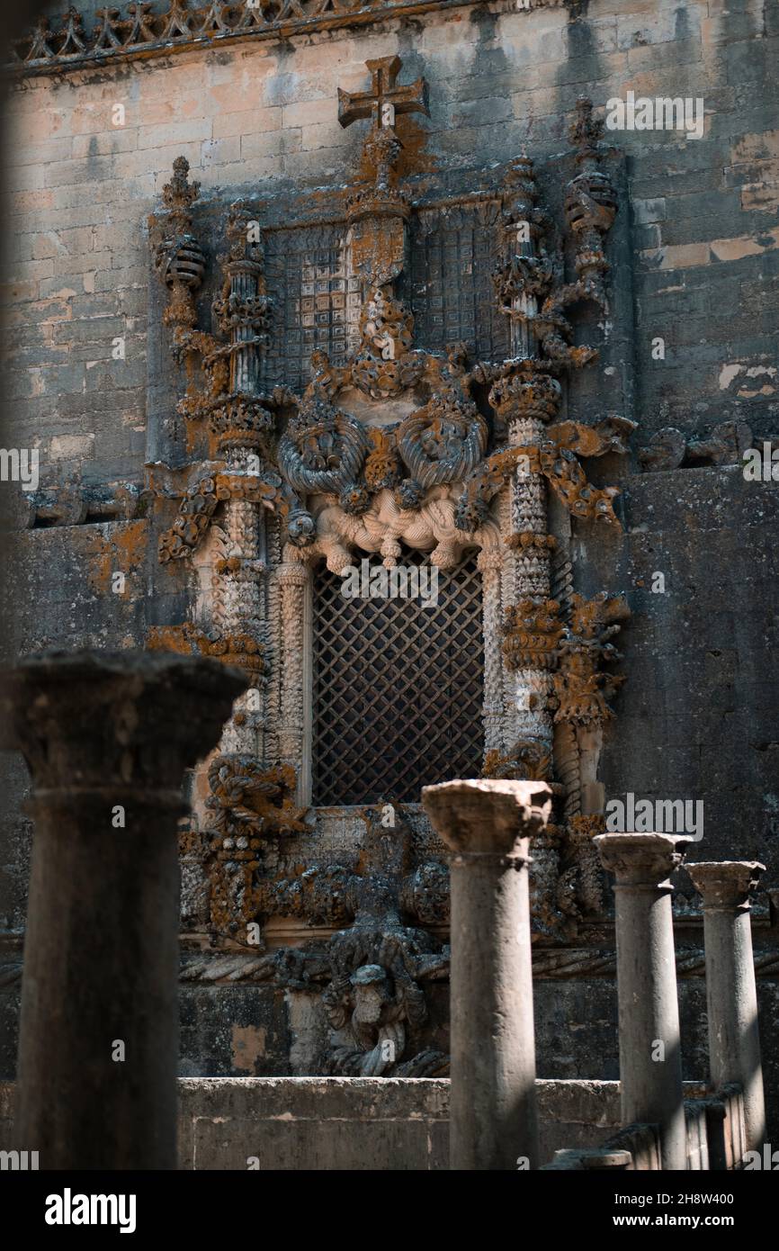 Front view of the Manueline Window of the Convento de Cristo monastery ...