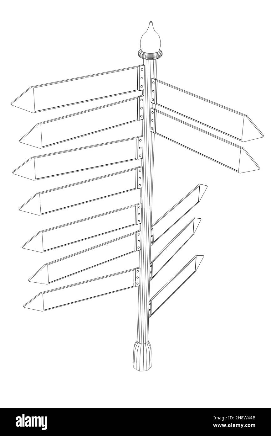 Outline of a pillar with many directions of movement from black lines ...