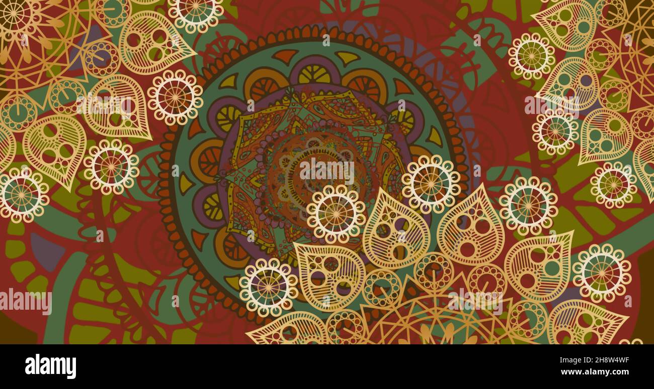 Image of spinning wheels with pattern on red pattern background Stock ...