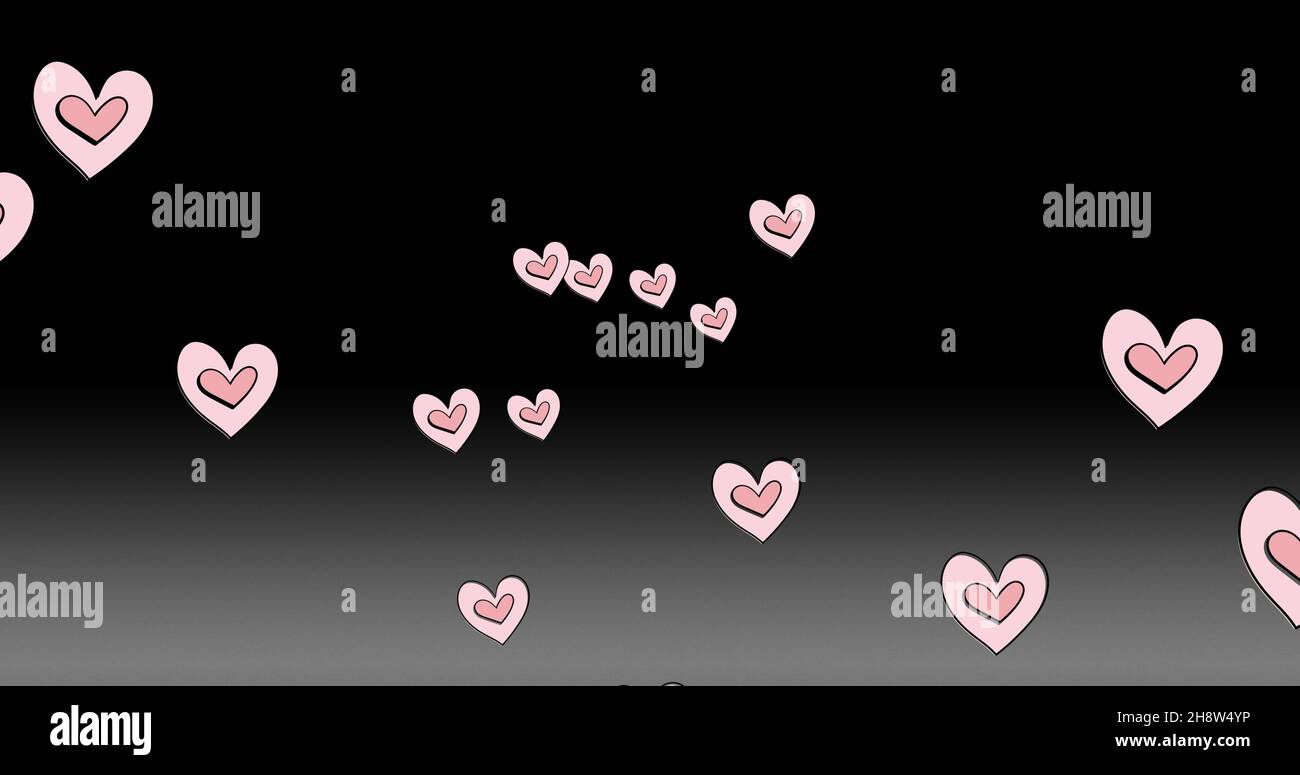 Image of pink hearts moving on black background Stock Photo - Alamy