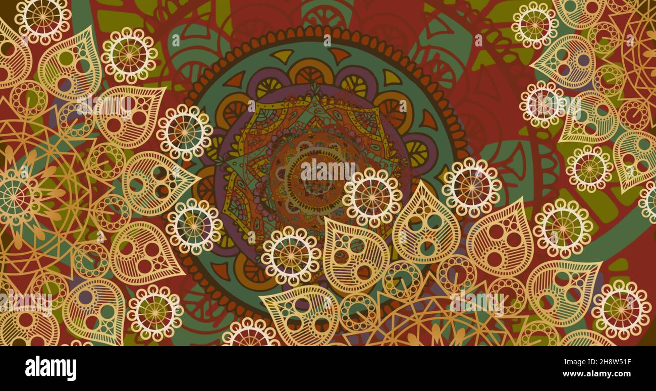 Image of spinning wheels with pattern on red pattern background Stock ...