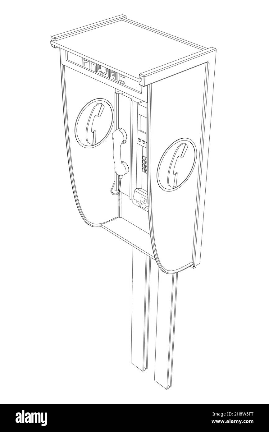 Outline of a street phone boot from black lines isolated on a white ...