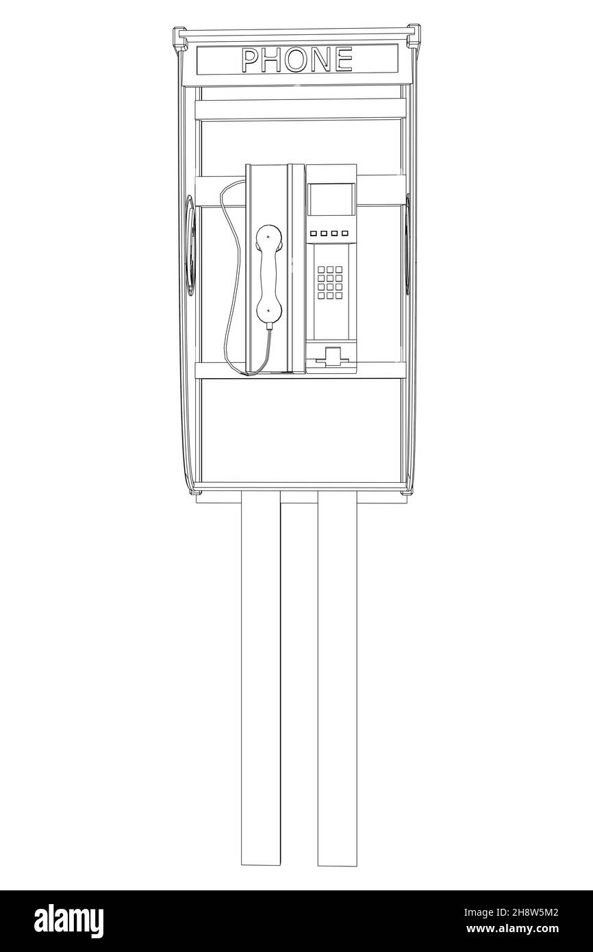 Outline of a street phone boot from black lines isolated on a white ...