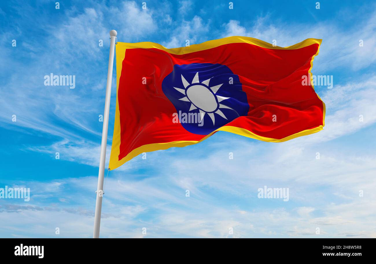 flag of Commander in Chief at cloudy sky background on sunset ...