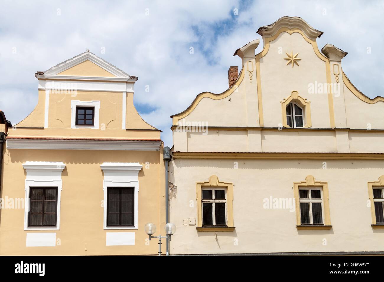 Traditional houses in the old town of Trebon, Czech Republic Stock ...