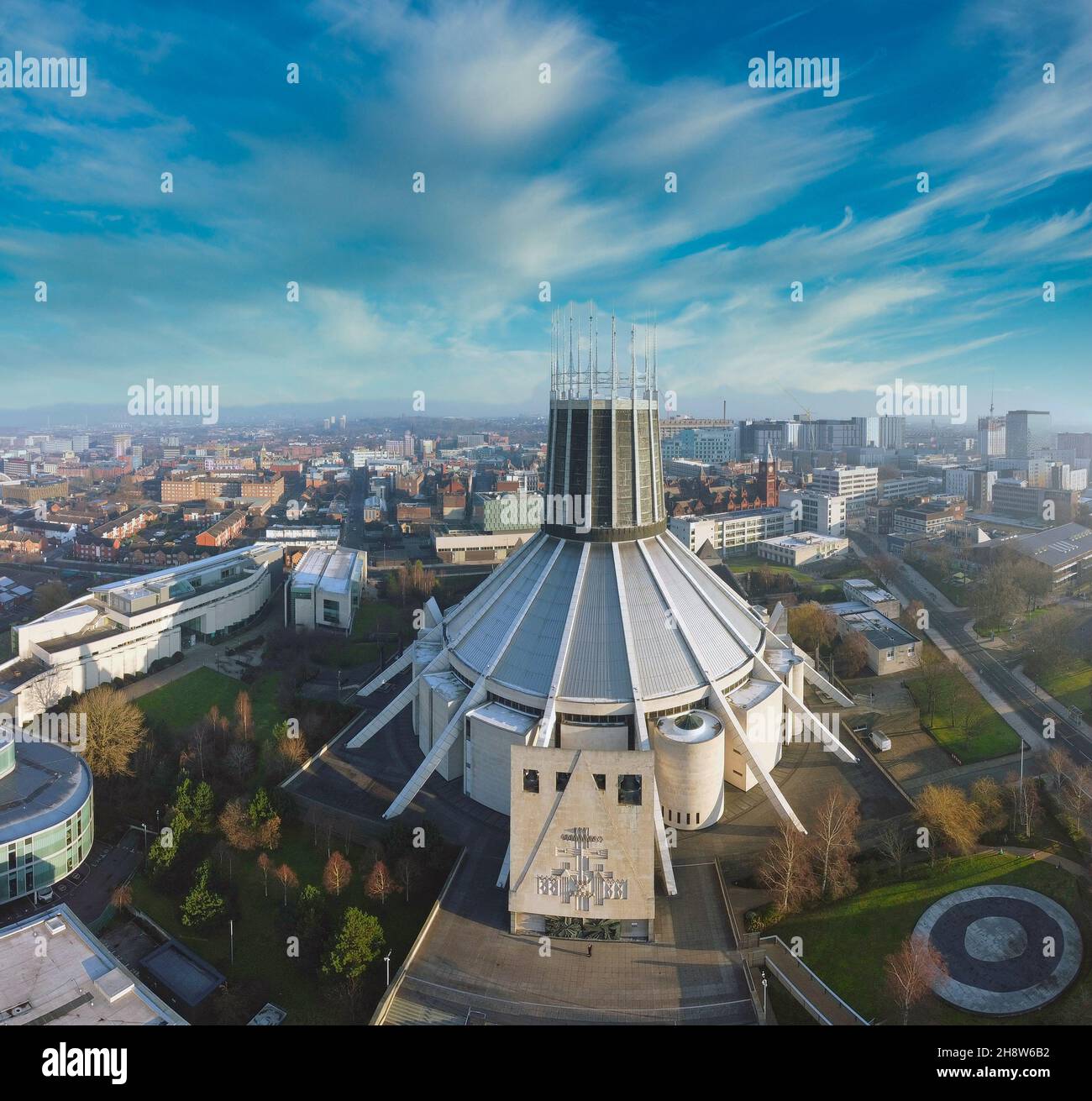 Aerial view of Liverpool Metropolitan Cathedral on a sunny day Stock ...