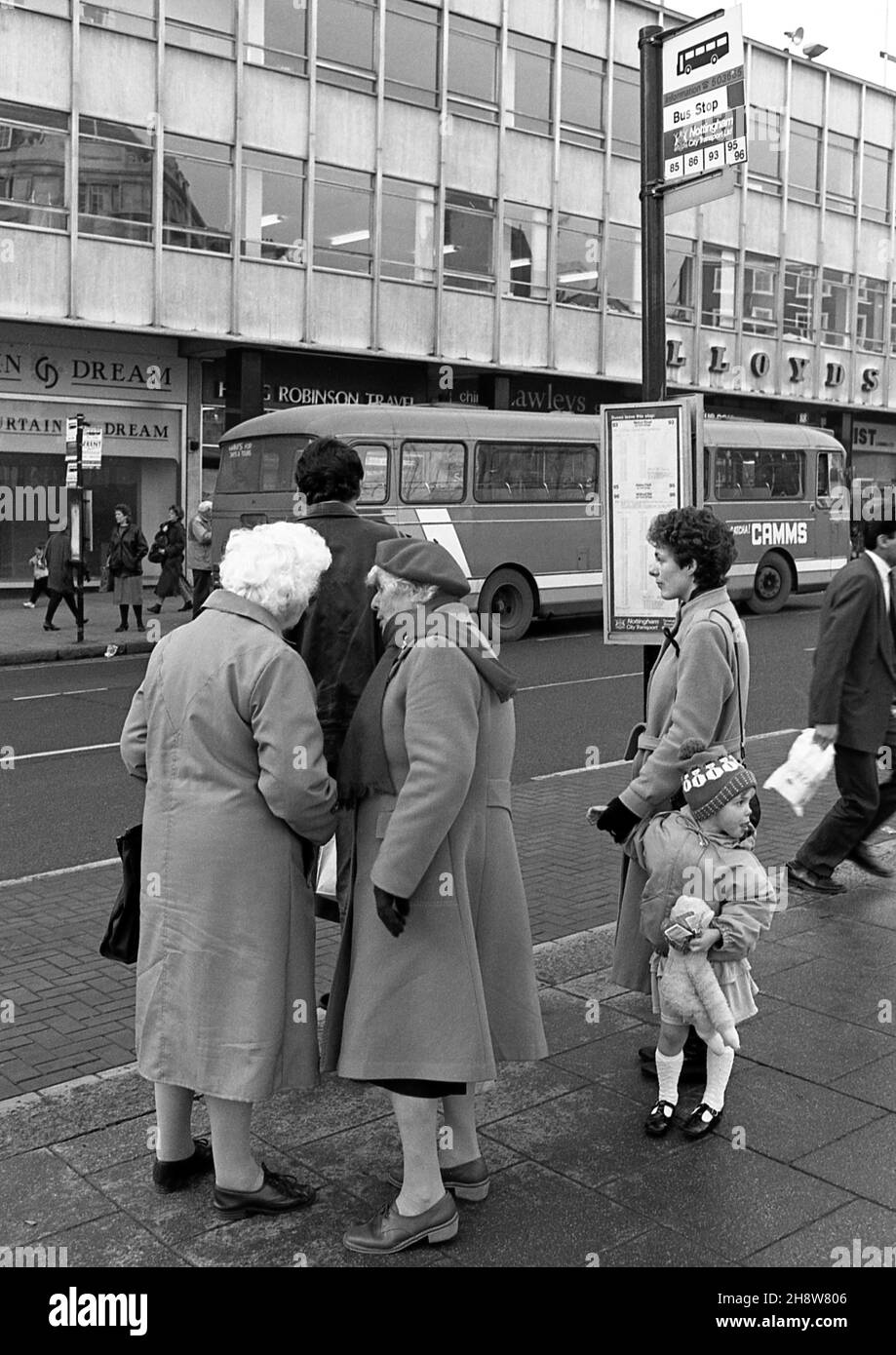 Bus stop Nottingham UK 1989 Stock Photo - Alamy