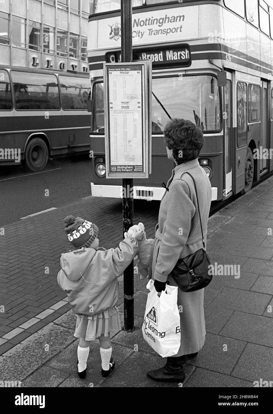 Bus stop Nottingham UK 1989 Stock Photo - Alamy