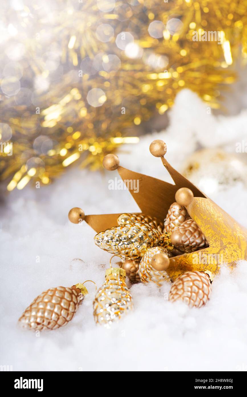Golden crown with pine cones Stock Photo - Alamy