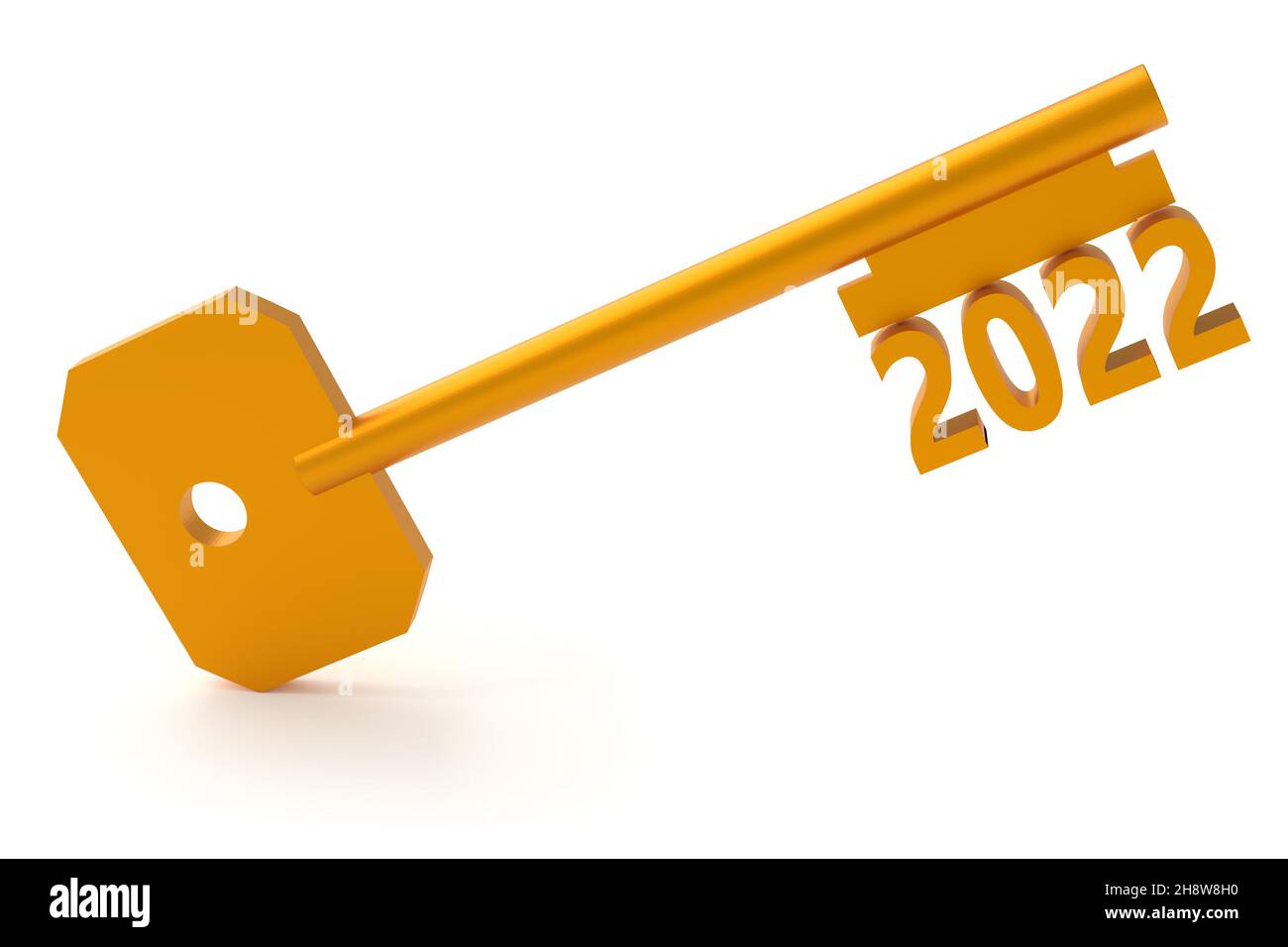 Concept key with new year 2022 isolated on white. 3d rendering Stock ...