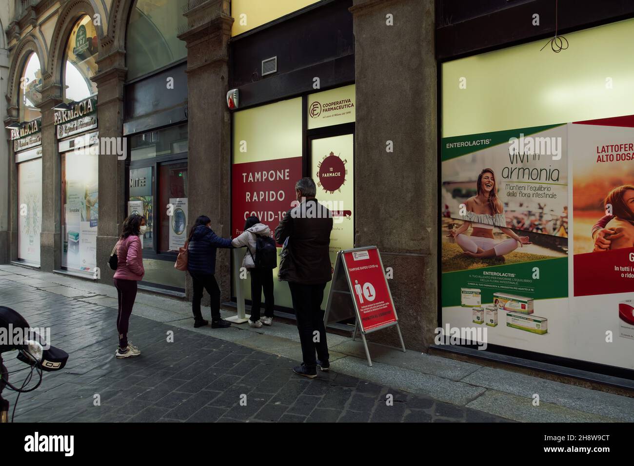 Milan, Italy open pharmacy store entrance conducting Covid-19 rapid ...