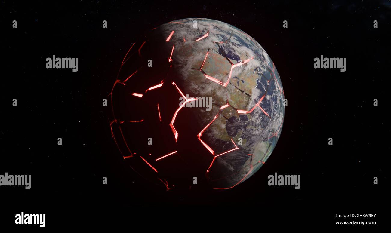 Explosions on planet earth A global catastrophe 3d-rendering Stock ...