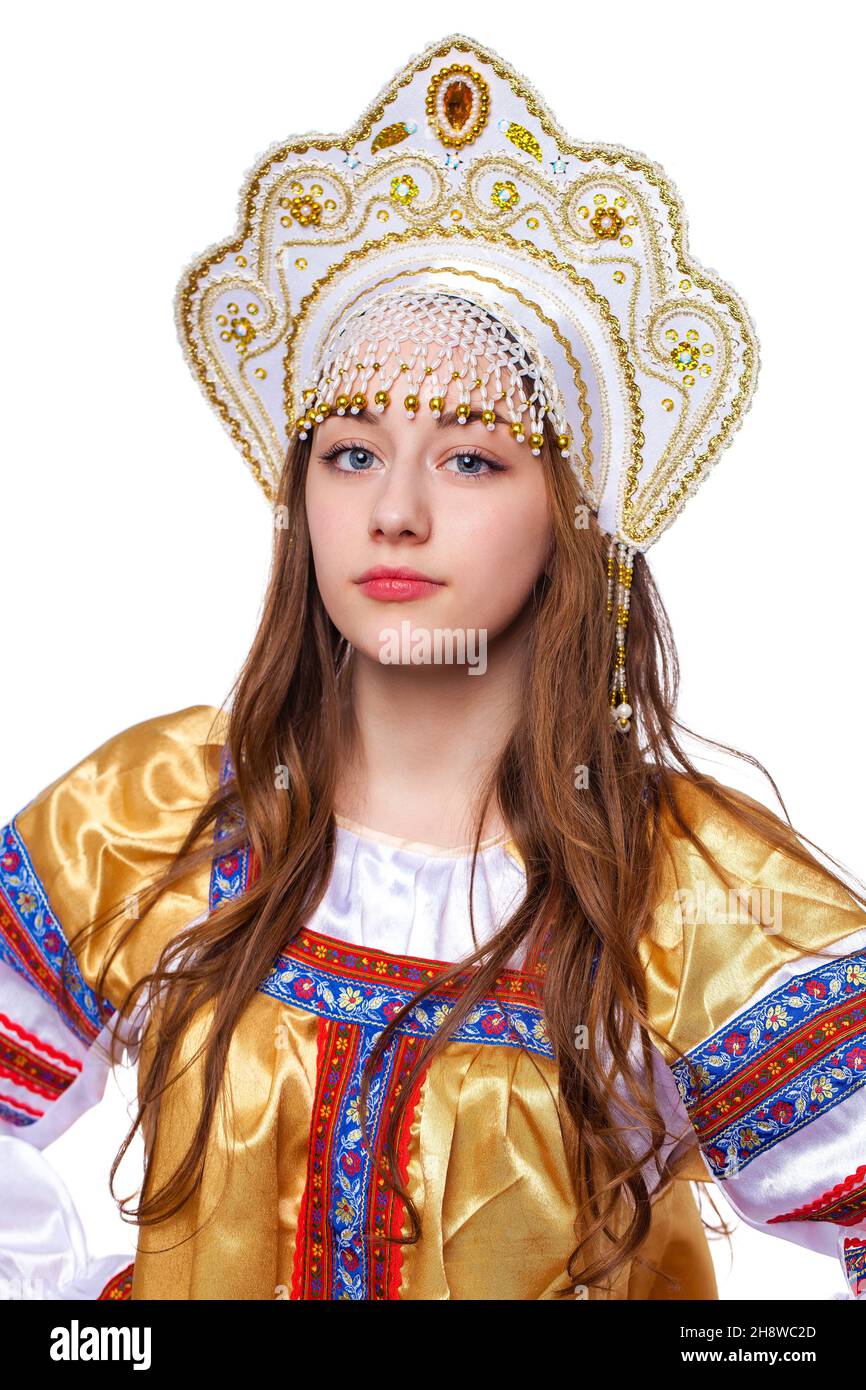 Traditional Russian Folk Costume Portrait Of A Young Beautiful Girl