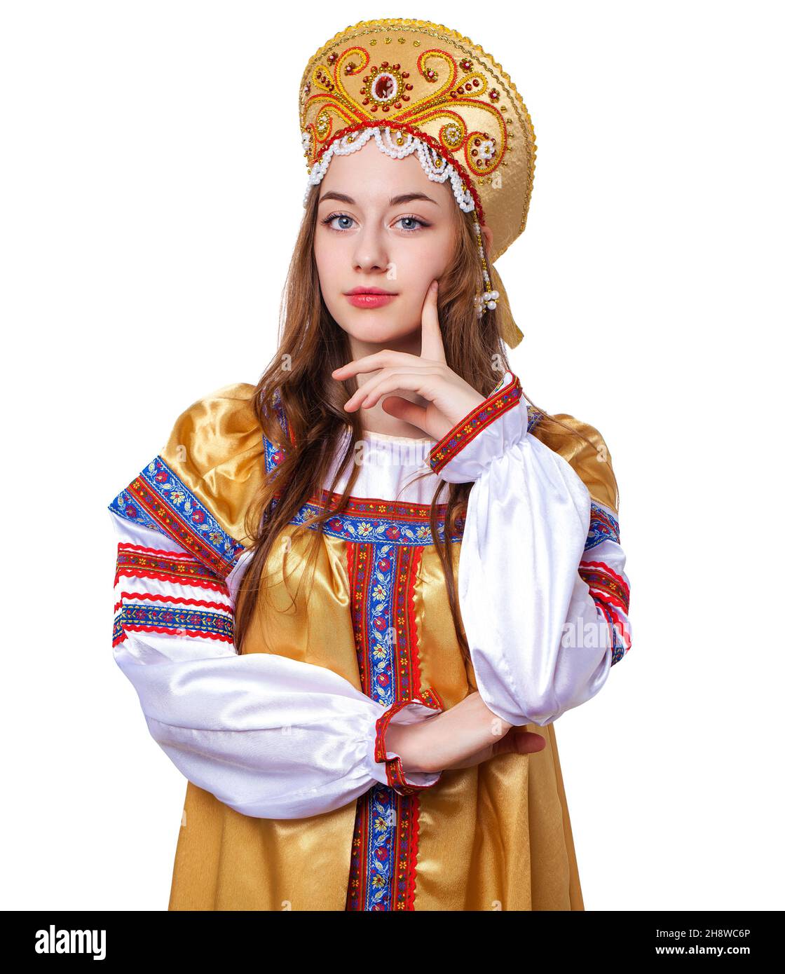 Traditional Russian Folk Costume Portrait Of A Young Beautiful Girl