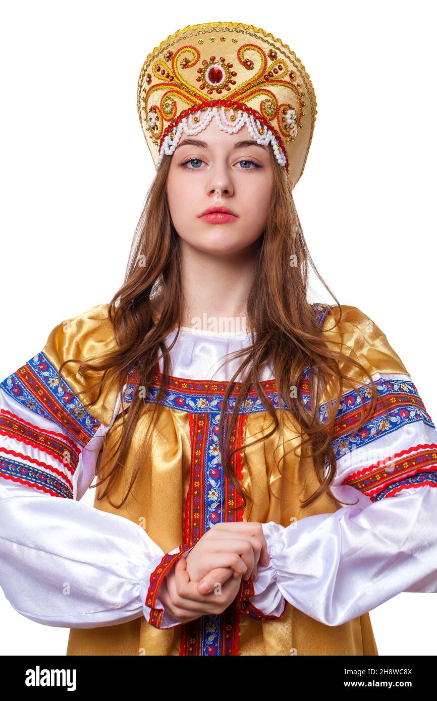 Traditional Russian Folk Costume Portrait Of A Young Beautiful Girl