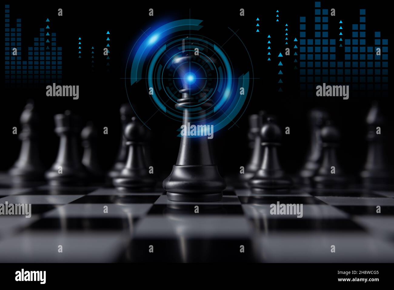 target and teamwork marketing planning concept, team of black chesses ...