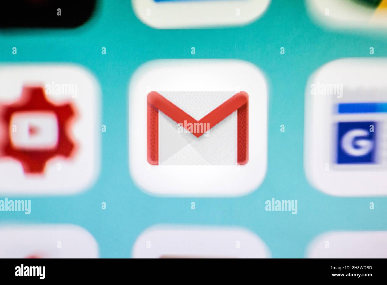 In this photo illustration a close-up of a Gmail app icon seen ...