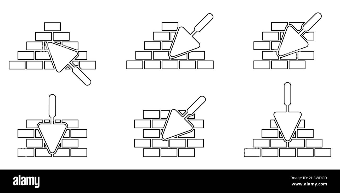 Brickwork icons set. Trowel and brick icon. Construction or repair ...