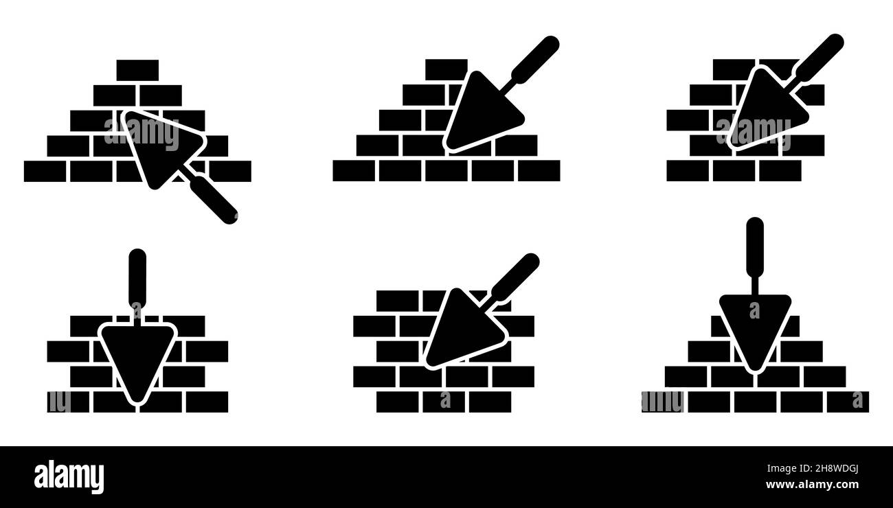 Brickwork icons set. Trowel and brick icon. Construction or repair ... Brickwork icons set. Trowel and brick icon. Construction or repair ...