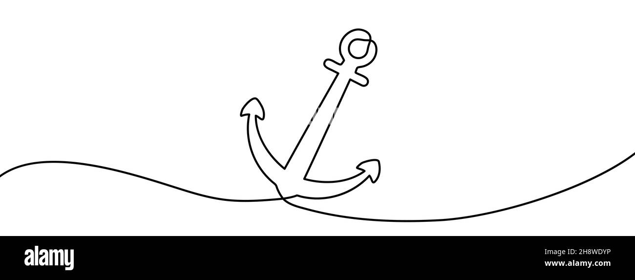 Continuous line drawing of anchor. Anchor linear icon. One line drawing ...