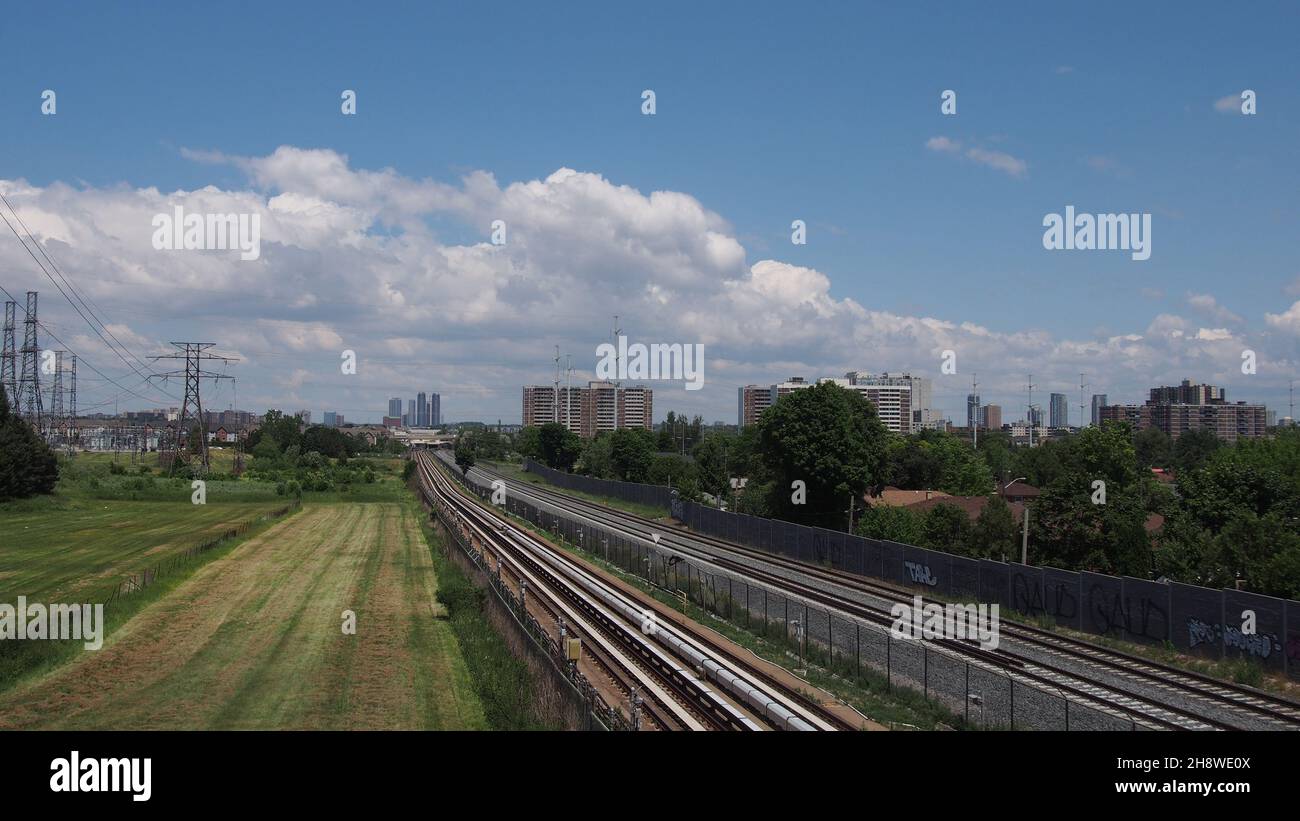 TORONTO, CANADA - Jun 30, 2020: Line 3 in Scarborough with LRT railway ...