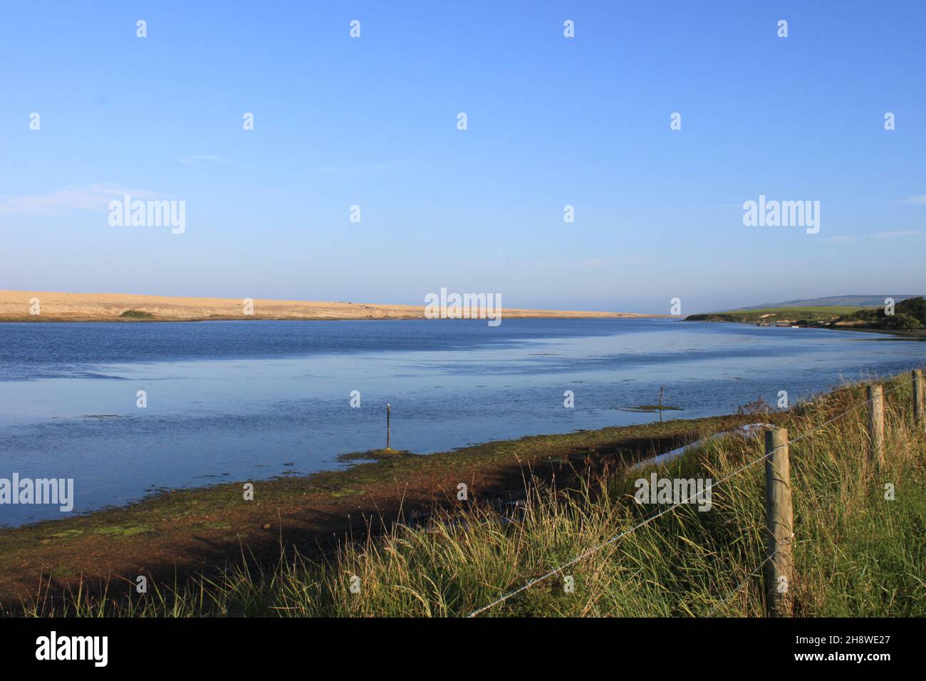 Fleet Lagoon. The England south west coast path. Jurassic Coast. Dorset ...
