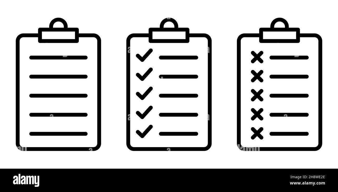 Check list linear icon. Clipboard with check marks and cross. Vector ...