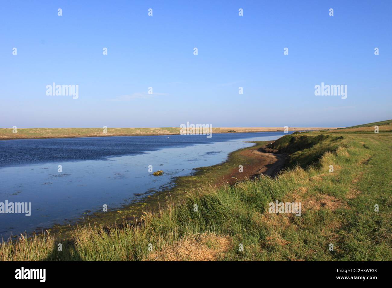 Fleet Lagoon. The England south west coast path. Jurassic Coast. Dorset ...